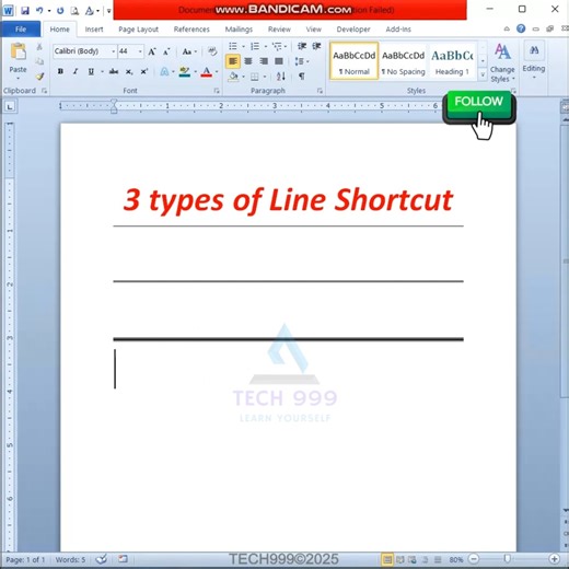 Shortcut of Typing 3 types of Line in MS Word #msword #MSWordTips #mswordtricks #MSWORDtutorial #mswordtraining | TECH Tripple 9