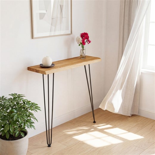 Modern Live Edge Console Table, Slim Sofa Table With Hairpin Legs - Etsy