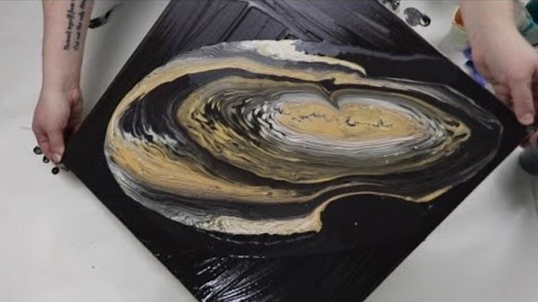 Black, White and Gold Waterfall Acrylic Pour Technique, Fluid Acrylic Pour Painting