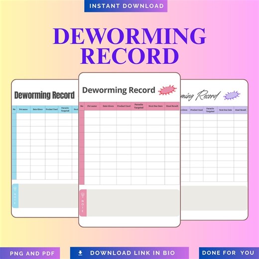 Pet Deworming Record PDF PNG: Dog & Cat Parasite Treatment Log - Instant Download - Etsy