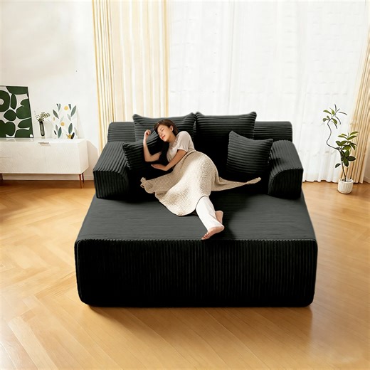 Latitude Run® 58" Chaise Lounge Chair Indoor, Oversized Corduroy Boneless Sleeper Sofa Bed with Armrests & 4 Pillows, No Assembly for Living Room, Grey & Reviews | Wayfair