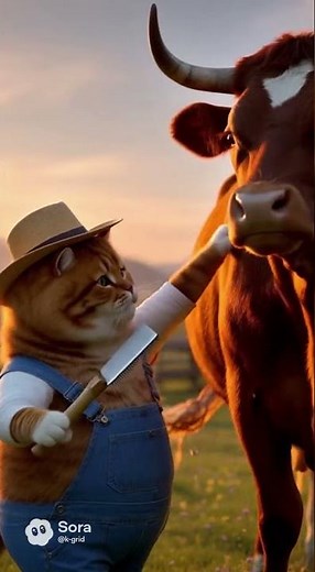 A chubby orange cat raises cattle and then slaughters them. #orangecat #cat