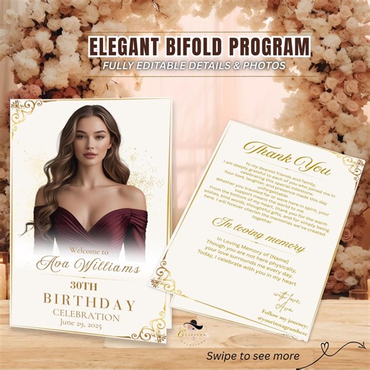 White Gold Birthday Program Card Template, Bifold Retirement Party Program With Photo, Elegant Order of Events, Printable Timeline Schedule - Etsy