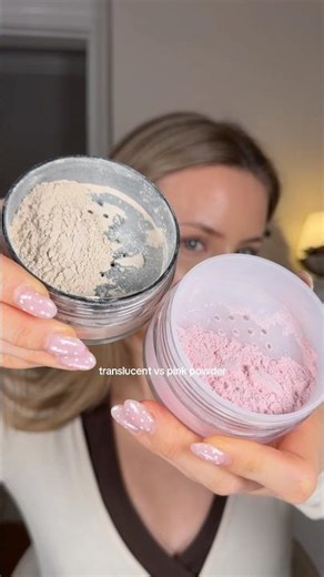 translucent vs pink powder 🤍🩷 #makeup #loosepowder #makeupinspo