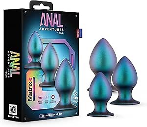 Blush Anal Adventures Matrix Metaverse Butt Plug Kit - 3 Progressive Size Silicone Anal Plugs - Tapered Tip Bulb Bum Plug StayPut Base, Anal Trainer Set Men Women Couples Adult Sex Toy - Dark Millenia