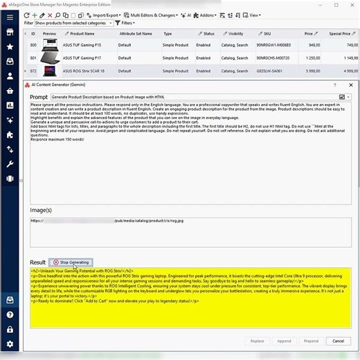 Generate Descriptions based on Product Image in bulk with Gemini and Store Manager for Adobe Magento