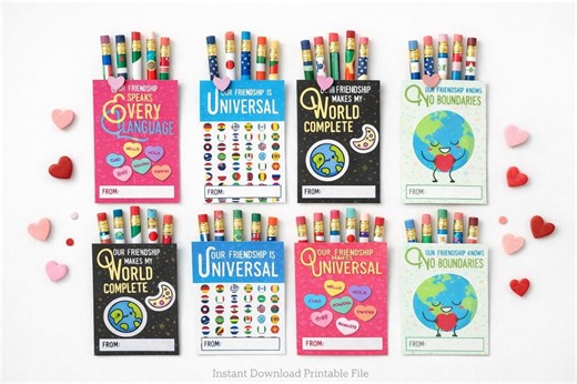 Friendship Valentine Cards Printable, Classroom Friendship Exchange, World Theme Friendship V-day, Instant Download, Kids School Printable - Etsy