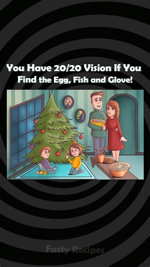 133K views · 735 reactions | Alright, sharp eyes — let’s put your vision to the test!  In this cozy holiday scene, everything looks peaceful — a glowing tree, smiling faces, and gifts under the lights.  But hidden within this calm moment are 3 secret objects: an egg, a fish, and a glove — and they’re not easy to spot! Can you find all three before the timer ends? ⏳ | Fasty Recipes | Facebook
