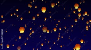 Lanterns Floating In The Sky Particle Background 4k Festival Wallpaper Loop Stock Video