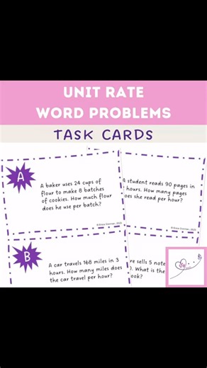 Erica Gorman on Instagram: "Make unit-rate practice meaningful and fun with Unit Rate Word Problems Task Cards – 12 Real-World Scenarios (grades 6–8) ✏️ These ready-to-print cards bring real life into math class — ideal for: ✅ Math centers or stations ✅ Bell work / warm-ups ✅ Partner practice or small groups ✅ Exit tickets, homework, or early-finishers ✅ Sub plans & intervention support Perfect for helping students build confidence in proportional reasoning and apply unit-rate skills in everyday