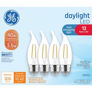 GE LED Light Bulbs, 40 Watt Replacement, Daylight, CA11 Decorative Candle Bulbs, 4pk