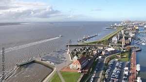 river estuary of Weser river at Bremerhaven wirth seaport and zoo