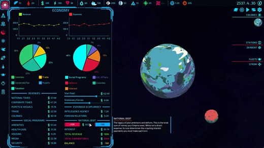 Enjoy this eye-catching economy screen from PLVS VLTRA by Mithradates, a Godot-powered, turn-based 4X strategy game set in space. Learn more: https://80.lv/articles/satisfying-data-visualization-dashboard-for-4x-set-in-space | 80 Level
