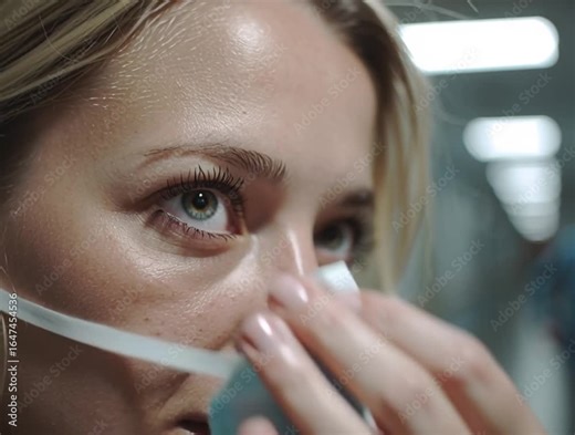 Woman taking off mask