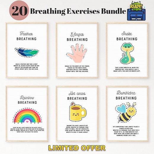 Breathing Exercises Posters & Flashcards: Minimalist Calming Toolkit (printable PDF) - Etsy