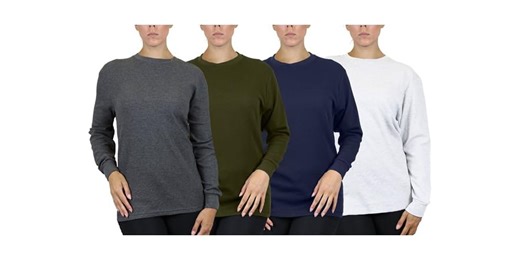 4Pk Womens Waffle-Knit Thermal Shirts
