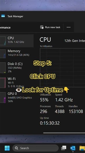Check Your PC Uptime in 5 Seconds (Windows Trick)🫡⚡