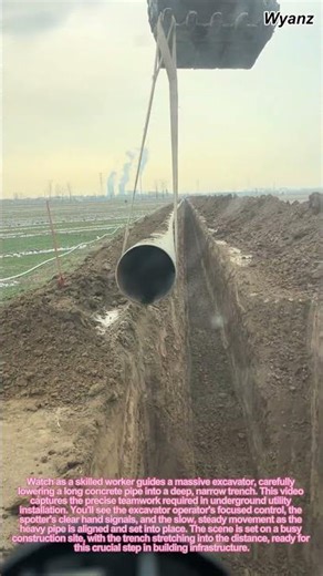 Underground Pipeline Installation: Precision Work with Excavator in Construction Site
