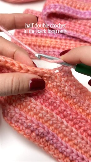 Maisey & Dawn // Oh Me Oh My Crochet on Instagram: "If you’re learning texture, start here ➡️ Half double crochet in the back loop only (hdc blo). This small stitch tweak creates a beautiful texture and a soft ribbed look that enhances the striping effect of this subtle color changing yarn. We’re using it to make a scarf 🧣 Just chain until you reach your height and start stitching, ch 2 and turn at the end of each row 🧶 #crochet #crochettutorial #hdcblo #crochetscarf #crochetlove #crochetersof
