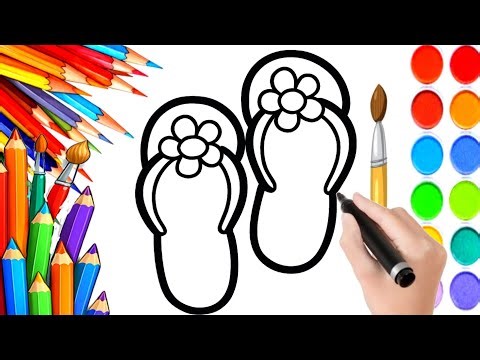 How To Draw cute easy Slippers Drawing, Painting & Coloring For Kids and Toddlers_🌈🖌️🐬