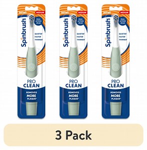 (3 pack) Spinbrush NEW PRO CLEAN Battery Powered Electric Toothbrush for Adults, Medium Bristles, Sage Green
