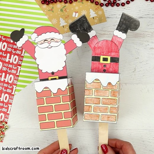 Oh no! Santa's got stuck in the chimney! Kids will love these! Get your template here: https://kidscraftroom.com/santa-stuck-in-the-chimney-craft/ | Kids Craft Room