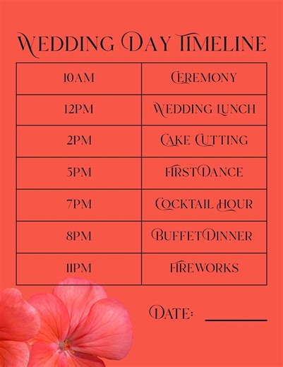Wedding Day Timeline – Editable PDF, Digital Download - Etsy