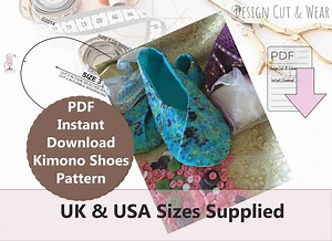 Slipper Style Kimono Shoe PDF Pattern Download - UK Sizes 3 to 8 US Sizes 5 to 10 - Fully Illustrated Detailed Sewing Instructions - Etsy