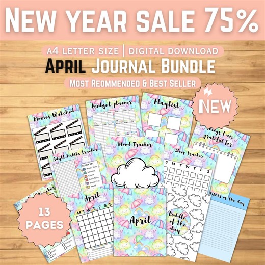 April Journal Bundle - Easter - PRINTABLE Journal Pages - PRE-COLOURED Pages - April Planner - April Agenda - Printable Planner - Etsy