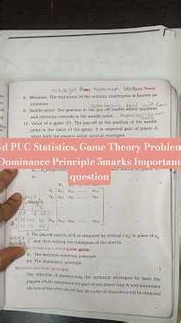 2nd PUC Statistics, Game Theory Problem , Dominance Principle 5marks Important question.⁰
