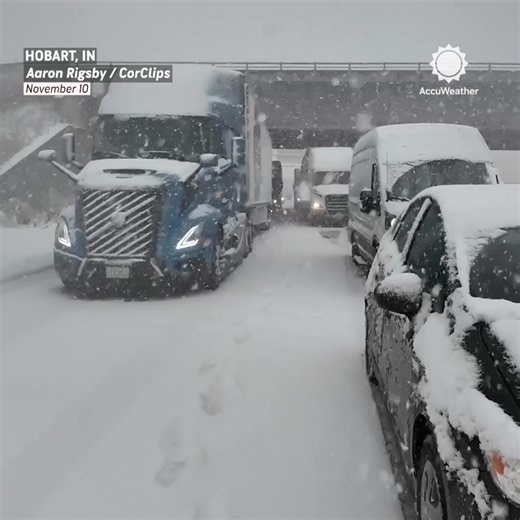 Lake-effect snow hit Hobart, Indiana, on Monday, causing dangerous travel conditions with low visibility, stalled vehicles, and the full closure of parts of Interstate 65. | AccuWeather