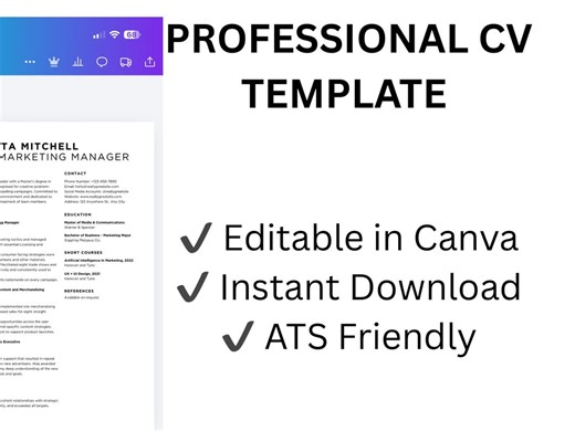 Editable Cv Template UK | Professional Resume Template | ATS Friendly Cv | Canva Resume | Instant Download Cv Template - Etsy