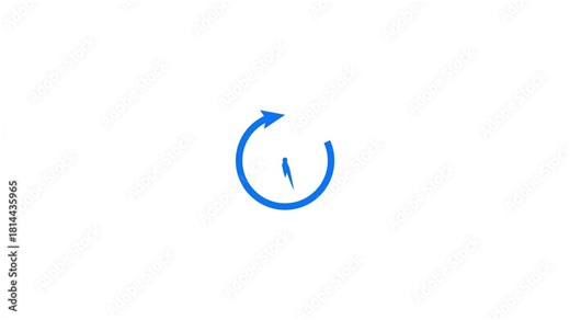 Blue circular arrow icon with a clock hand indicating a specific time on a white background