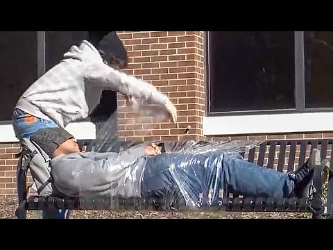 Plastic Wrapping People Prank!!