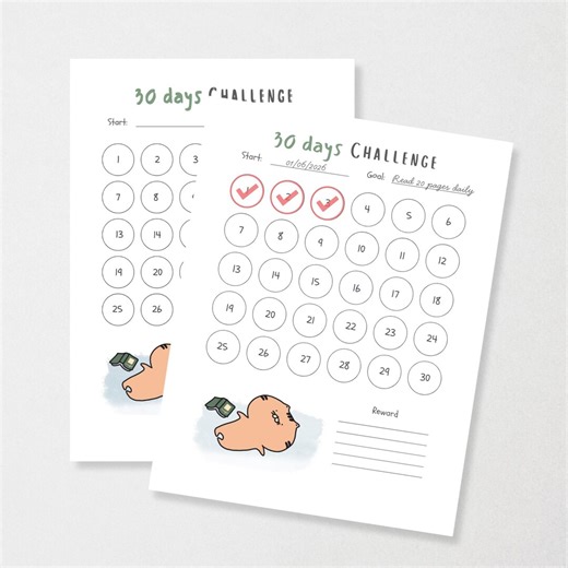 30 Day Challenge Tracker Printable PDF | Habit Goal Reward Fitness Motivation A4 US Letter - Etsy