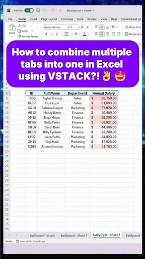 How to combine multiple tabs into one in Excel using VSTACK! ✨ #excel #exceltips #excelfunctions