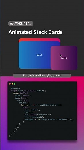 How to make animated stacked cards in Flutter #animation #flutter #mobileappdev