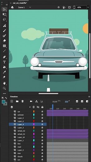 Car on The Road animation in Adobe Animate #adobetutorial #adobeanimate #animate #animationtutorial