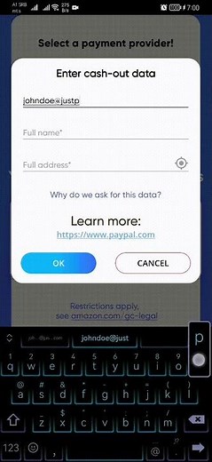 Justplay - Invalid email address error