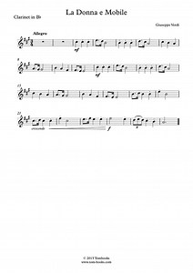 Rigoletto - Act III, the Duke's Aria «La donna è mobile» (Verdi) - Clarinet Sheet Music