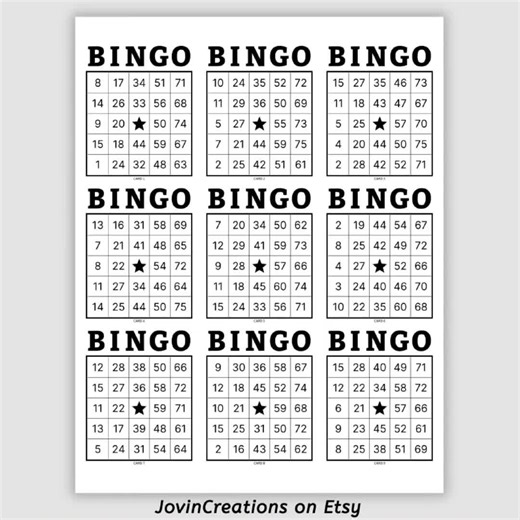 Printable Bingo Cards Pdf Download, 450 Cards to Print 1, 2, 4, 6 or 9 per Page, Jumbo Large Print, Numbers 1-75, 15 per Column, Black - Etsy Australia