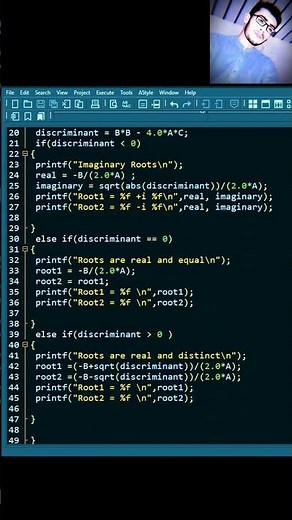 C Programming | Roots of Quadratic Equation | Coding With Sohail #shorts