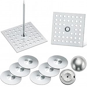 Perforated Insulation Pins 2-1/2 Inch, 1.5 Inch Self Locking Washers Round, 7/8 Inch Aluminum Insulation Dome Cap Washers for Wall and Ceiling (50 Sets)