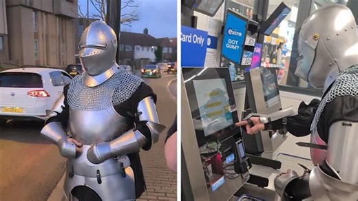 Man goes on shopping trip in full suit of knight's armor