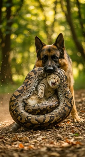 Cat’s Life on the Line – Watch This German Shepherd Take on a Deadly Python