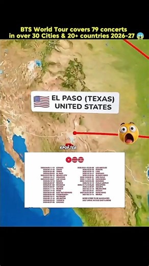 BTS World Tour Map 79 concerts !? 😱 #bts #btsarmy #btsshorts #taehyung #jungkook #btsv #taekook #jin