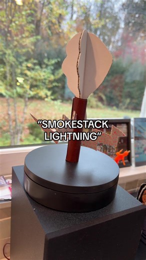 SMOKESTACK LIGHTNING - 1st look at just-finished piece painted on cut-out cardboard and held together with toothpicks. 🙂 #ahsoart #cardboardart #popart #spinningart #smokestacklightning