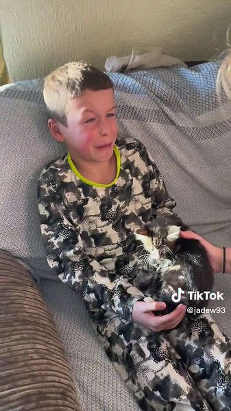 The most amazing reaction to his birthday present 😍 one happy boy! #fyp #foryoupage #happyboy #kitten #surprise