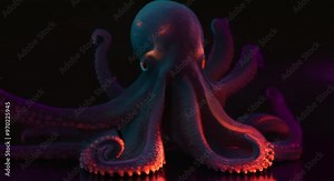 an octopus with a neon theme on a black background