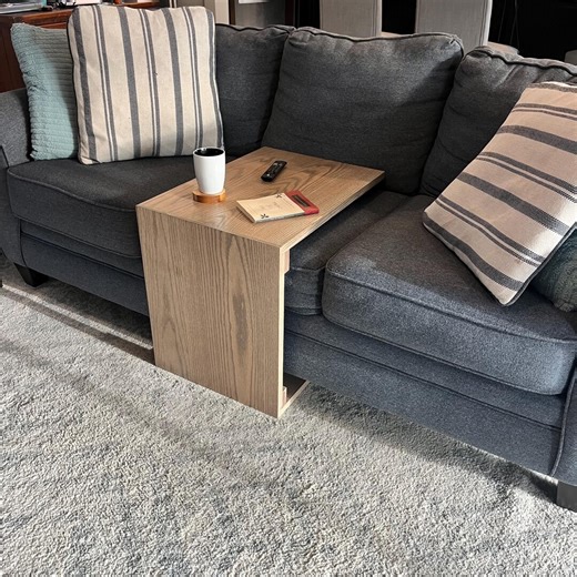 Red Oak C-shaped Side Table: Slide Under Couch Desk - Etsy